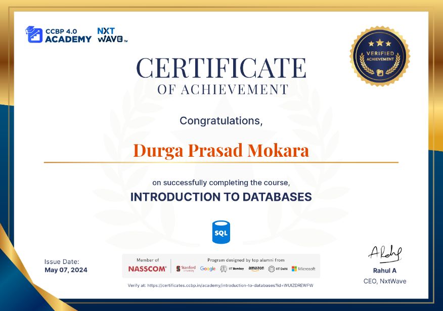 Durga Prasad Mokara on LinkedIn: #introductiontodatabases #nxtwave #sql ... Durga Prasad Mokara on LinkedIn: #introductiontodatabases #nxtwave #sql ...
