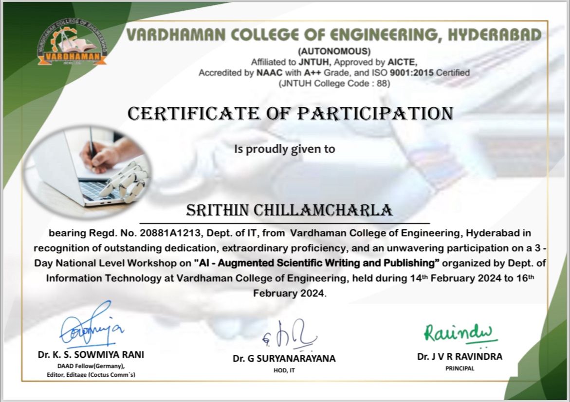 Srithin chillamcharla on LinkedIn: I'm delighted to share that I have ... Srithin chillamcharla on LinkedIn: I'm delighted to share that I have ...