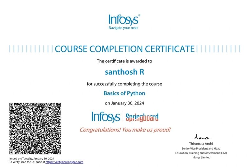 Santhosh R on LinkedIn: #infosys #python Santhosh R on LinkedIn: #infosys #python