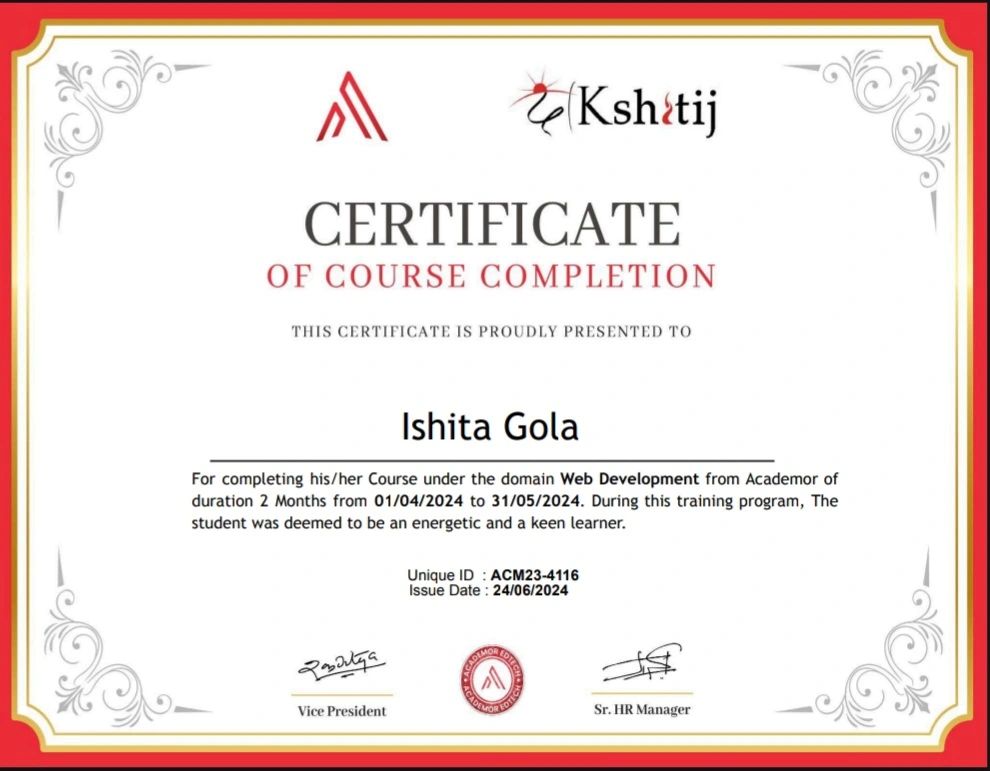 Ishita Gola on LinkedIn: #webdevelopment #coursecompletion #academor Ishita Gola on LinkedIn: #webdevelopment #coursecompletion #academor