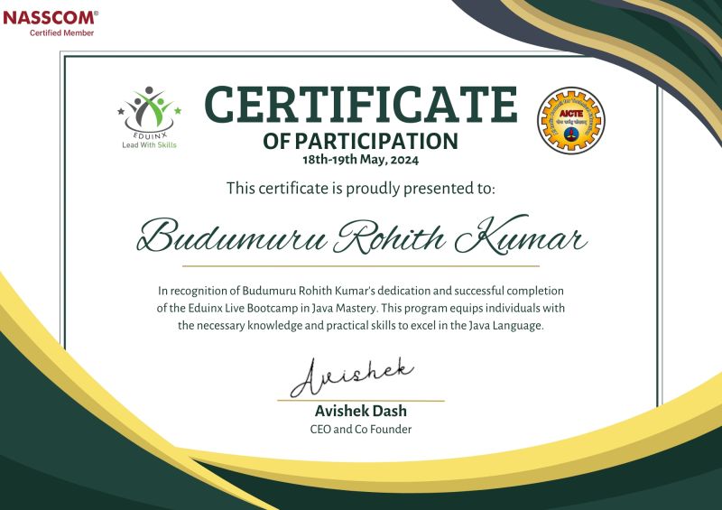 Budumuru Rohith kumar on LinkedIn: #fullstackdeveloper #java #eduinx # ... Budumuru Rohith kumar on LinkedIn: #fullstackdeveloper #java #eduinx # ...