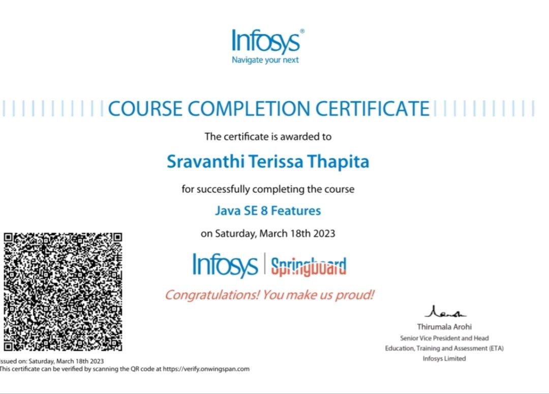 Sravanthi Terissa Thapita on LinkedIn: I have successfully completed ... Sravanthi Terissa Thapita on LinkedIn: I have successfully completed ...