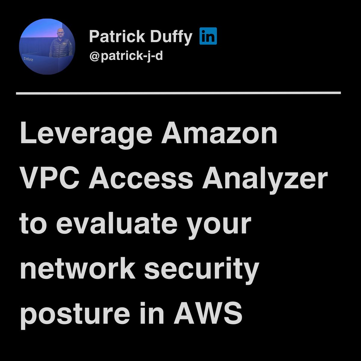 Patrick Duffy on LinkedIn: Are you using Amazon VPC Network Access ... Patrick Duffy on LinkedIn: Are you using Amazon VPC Network Access ...