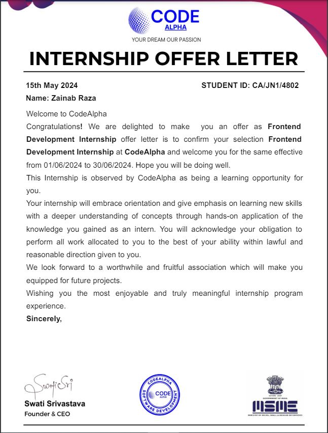 Zainab Raza on LinkedIn: #internship #frontenddevelopment #codealpha # ... Zainab Raza on LinkedIn: #internship #frontenddevelopment #codealpha # ...