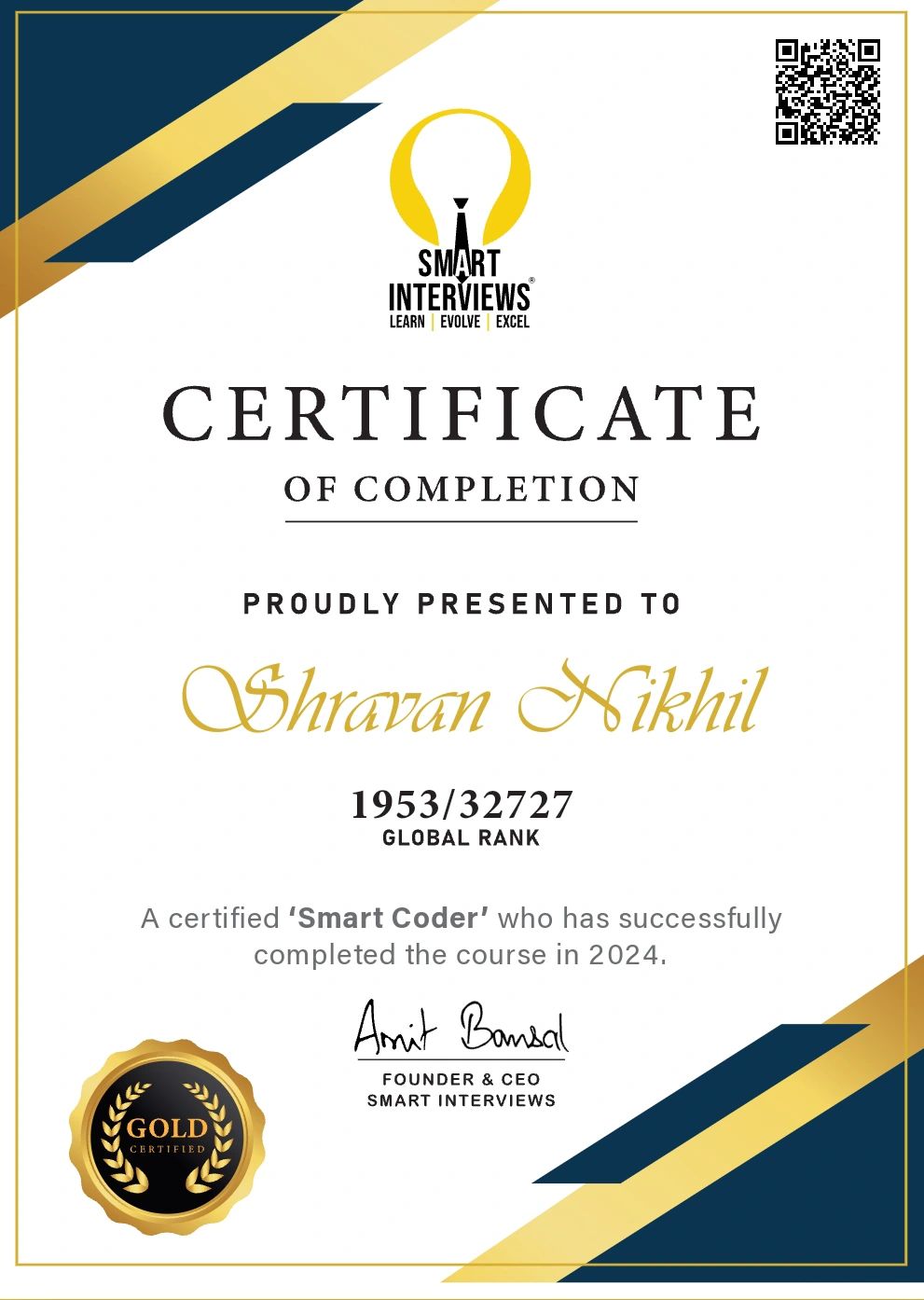 Shravan Nikhil on LinkedIn: #dsa #certification #smartcoder Shravan Nikhil on LinkedIn: #dsa #certification #smartcoder