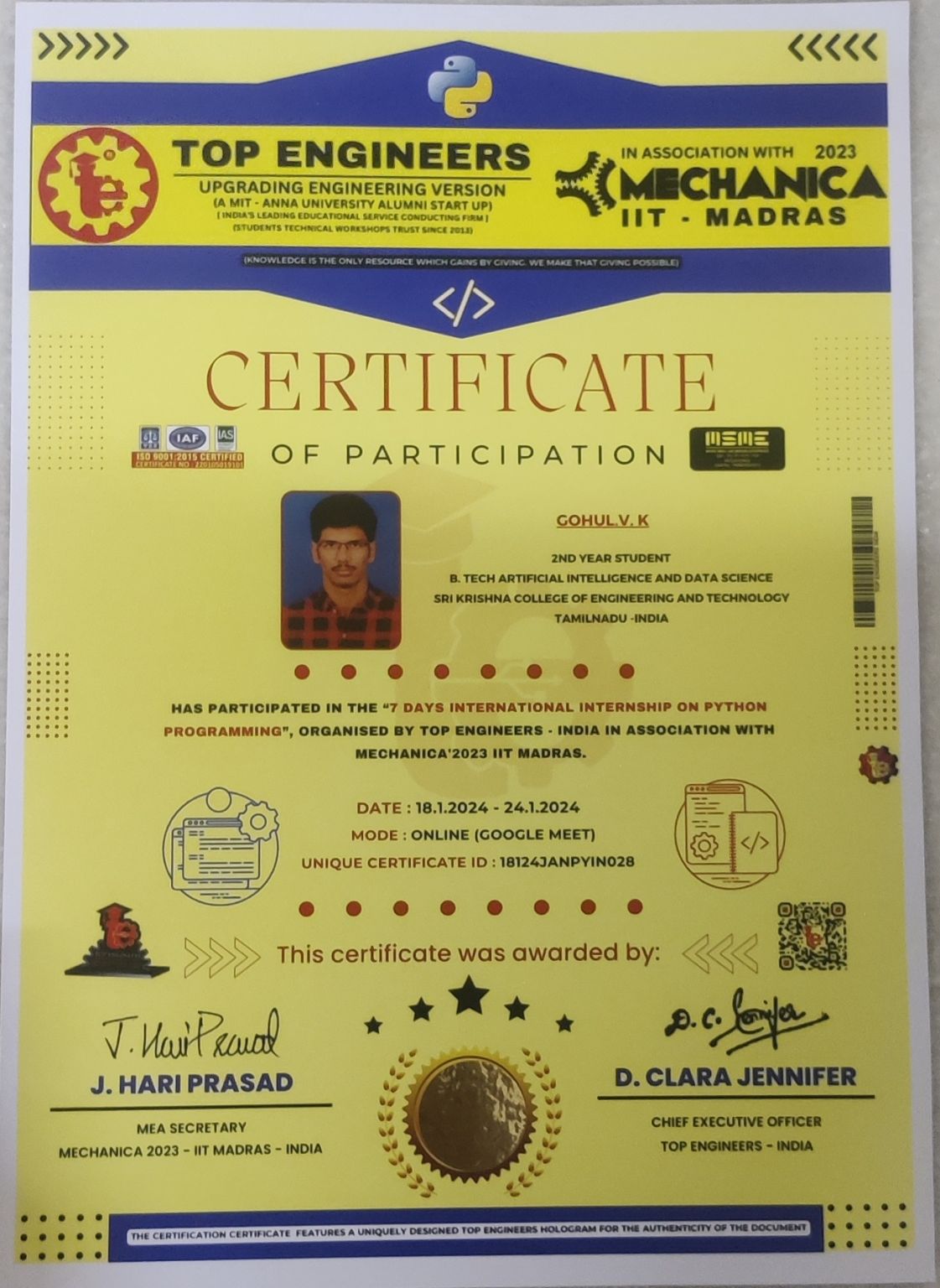 Gohul V K on LinkedIn: #python #iitmadras Gohul V K on LinkedIn: #python #iitmadras