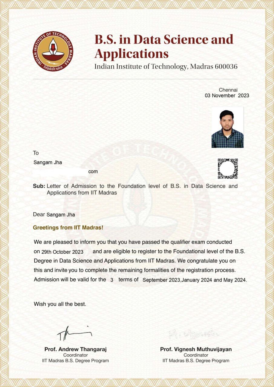 Sangam Jha on LinkedIn: #iitmadras #nextchapter #datasciencejourney Sangam Jha on LinkedIn: #iitmadras #nextchapter #datasciencejourney