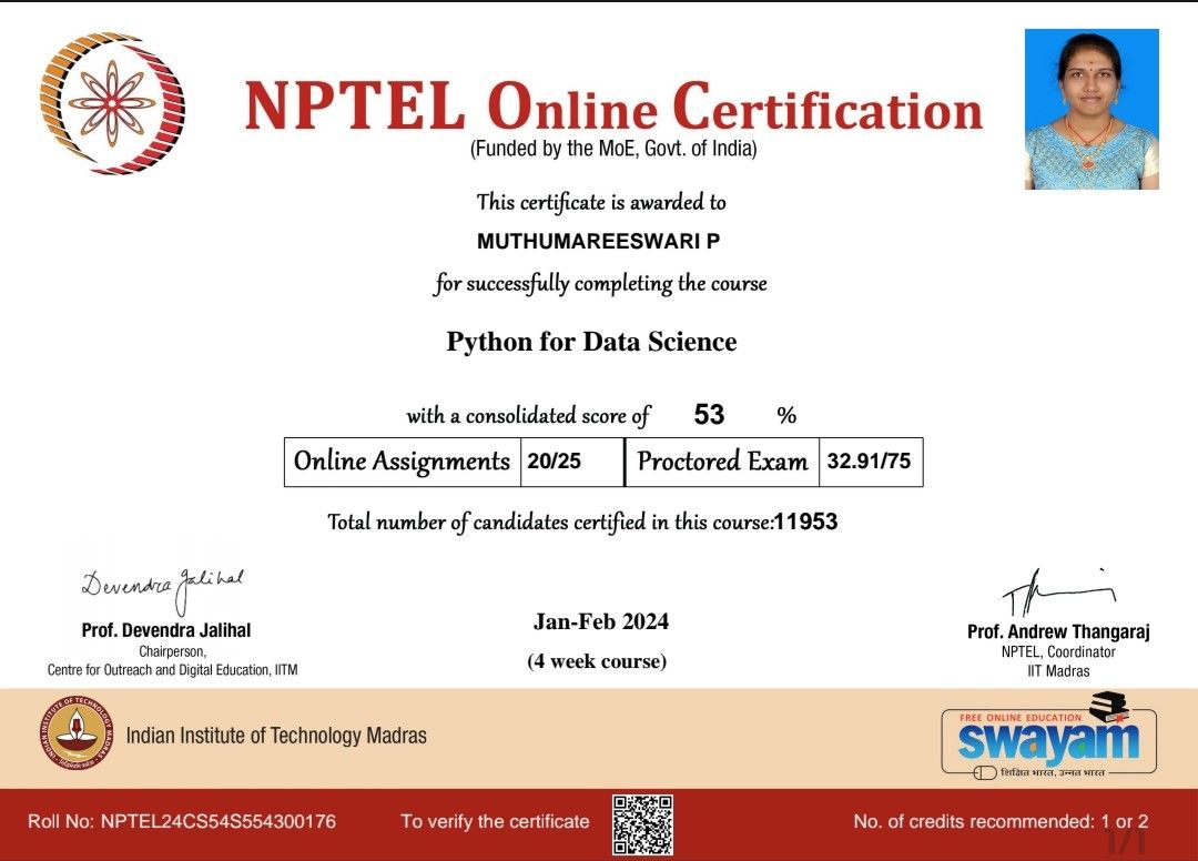 P MUTHUMAREESWARI on LinkedIn: #pythonfordatascience #nptel #python # ... P MUTHUMAREESWARI on LinkedIn: #pythonfordatascience #nptel #python # ...