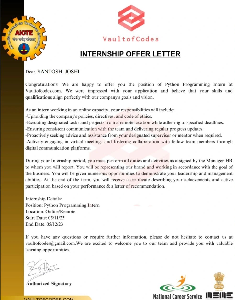Santosh Joshi on LinkedIn: #internship Santosh Joshi on LinkedIn: #internship