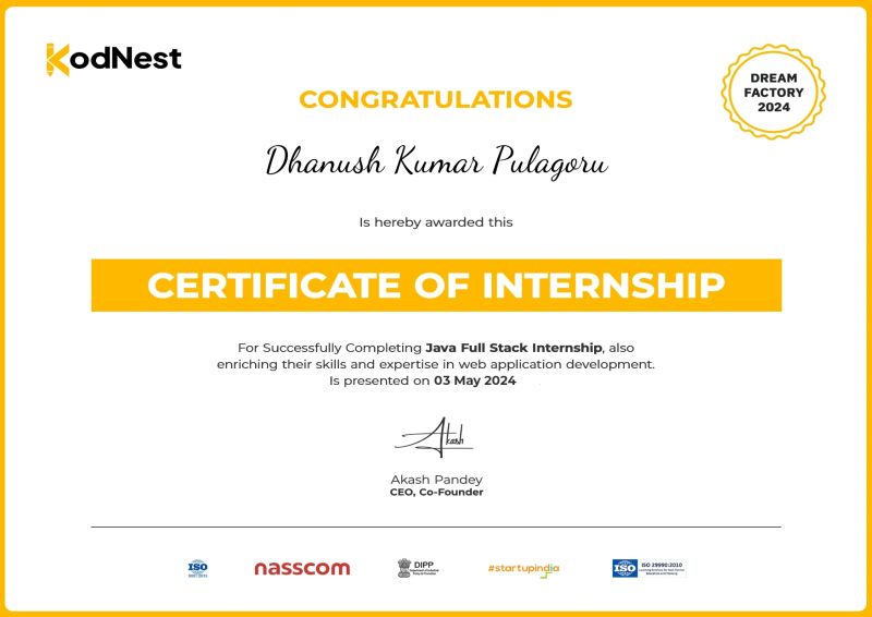 Dhanush Kumar on LinkedIn: #java #fullstack #internship #graduation # ... Dhanush Kumar on LinkedIn: #java #fullstack #internship #graduation # ...