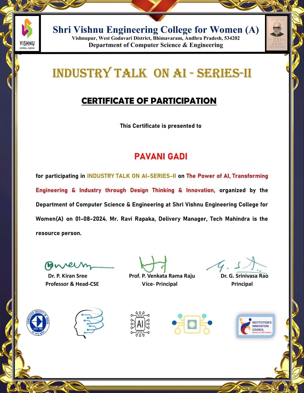 Pavani. Gadi on LinkedIn: Attended an insightful session at Shri Vishnu ... Pavani. Gadi on LinkedIn: Attended an insightful session at Shri Vishnu ...