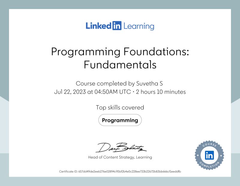Suvetha S on LinkedIn: Certificate of Completion Suvetha S on LinkedIn: Certificate of Completion