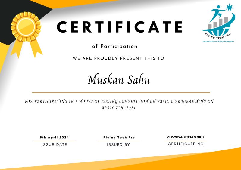 Muskan Sahu on LinkedIn: A Coding Competition On C programming by ... Muskan Sahu on LinkedIn: A Coding Competition On C programming by ...