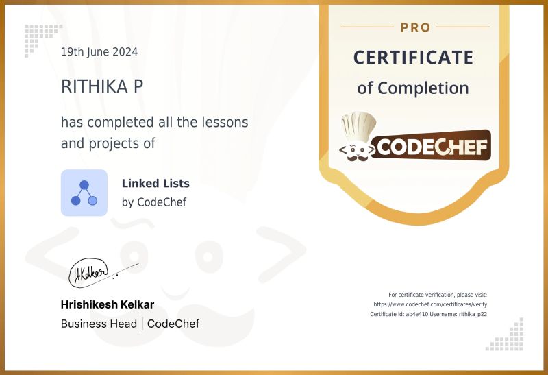 RITHIKA P on LinkedIn: #codechef #programming #achievement #linkedlist RITHIKA P on LinkedIn: #codechef #programming #achievement #linkedlist