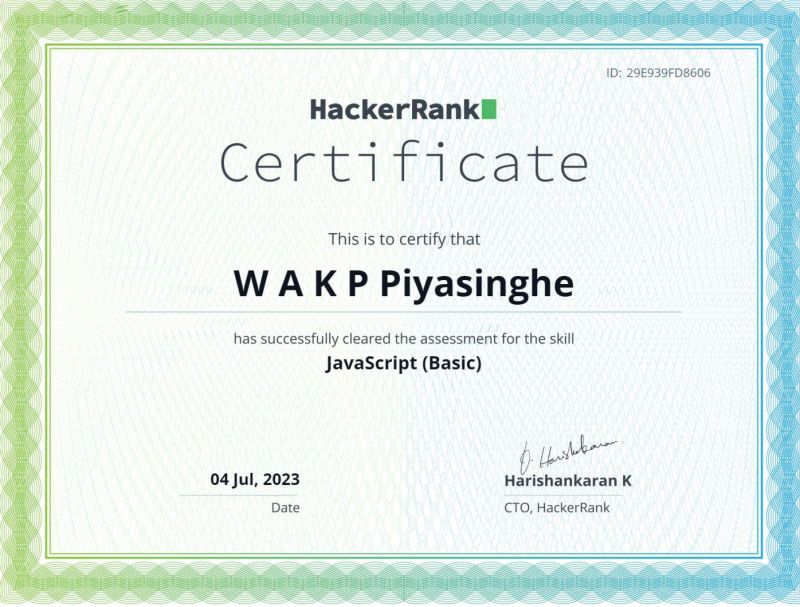 Kavindya Piyasinghe on LinkedIn: #hackerrank #hackerrankcertified # ... Kavindya Piyasinghe on LinkedIn: #hackerrank #hackerrankcertified # ...