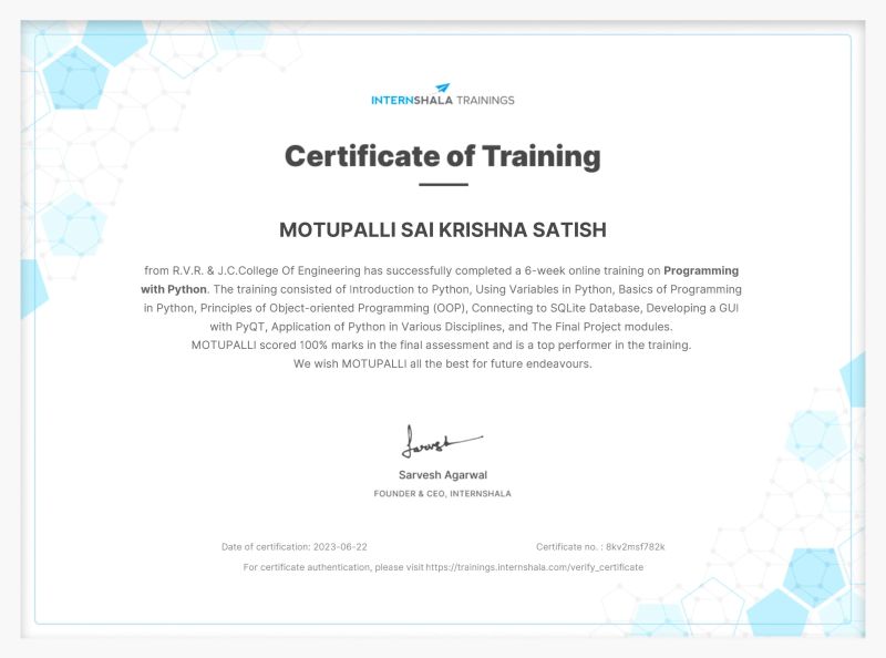 M Sai Krishna Satish on LinkedIn: #python #programming #internshala # ... M Sai Krishna Satish on LinkedIn: #python #programming #internshala # ...