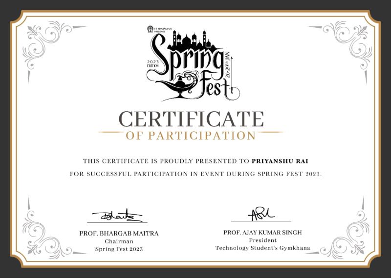Priyanshu Rai on LinkedIn: I Participated in Spring Fest 2k23 IIT ... Priyanshu Rai on LinkedIn: I Participated in Spring Fest 2k23 IIT ...