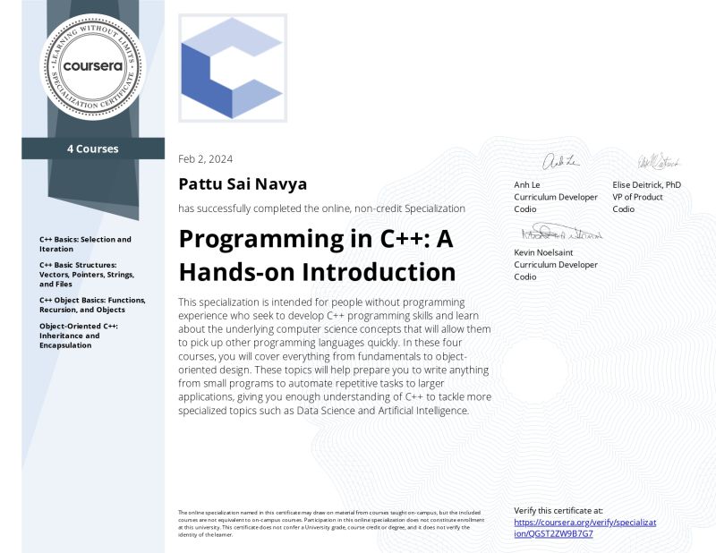 Sai Navya on LinkedIn: #cplusplus #programming #coursera #certificate # ... Sai Navya on LinkedIn: #cplusplus #programming #coursera #certificate # ...