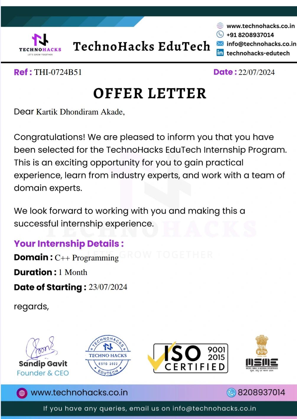 Kartik Akade on LinkedIn: #technohacks #internship #learning #connection Kartik Akade on LinkedIn: #technohacks #internship #learning #connection