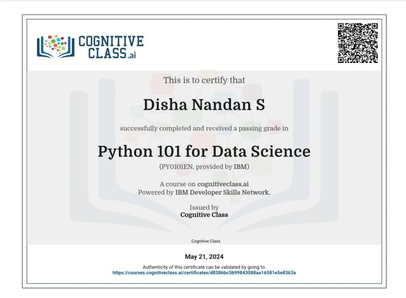 DISHA NANDAN S on LinkedIn: #ibm #cognitiveclass #python # ... DISHA NANDAN S on LinkedIn: #ibm #cognitiveclass #python # ...