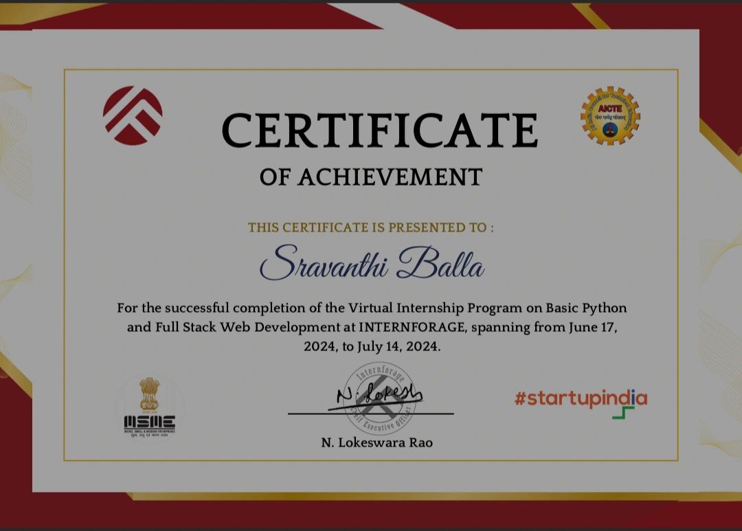Balla Sravanthi on LinkedIn: #internforage Balla Sravanthi on LinkedIn: #internforage