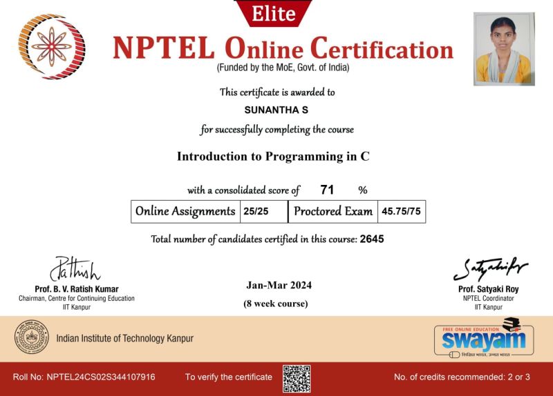 Sunantha S on LinkedIn: #nptel #programming #cprogramming # ... Sunantha S on LinkedIn: #nptel #programming #cprogramming # ...