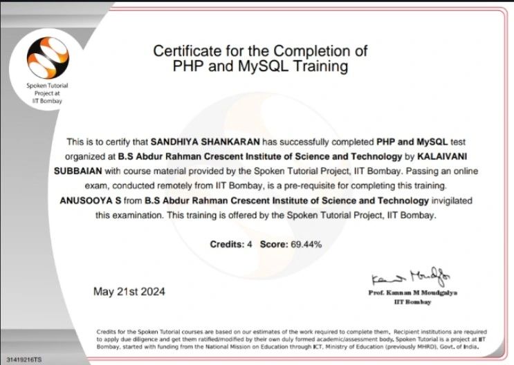 Sandhiya Shankaran on LinkedIn: #certification #php #mysql #iitbombay # ... Sandhiya Shankaran on LinkedIn: #certification #php #mysql #iitbombay # ...