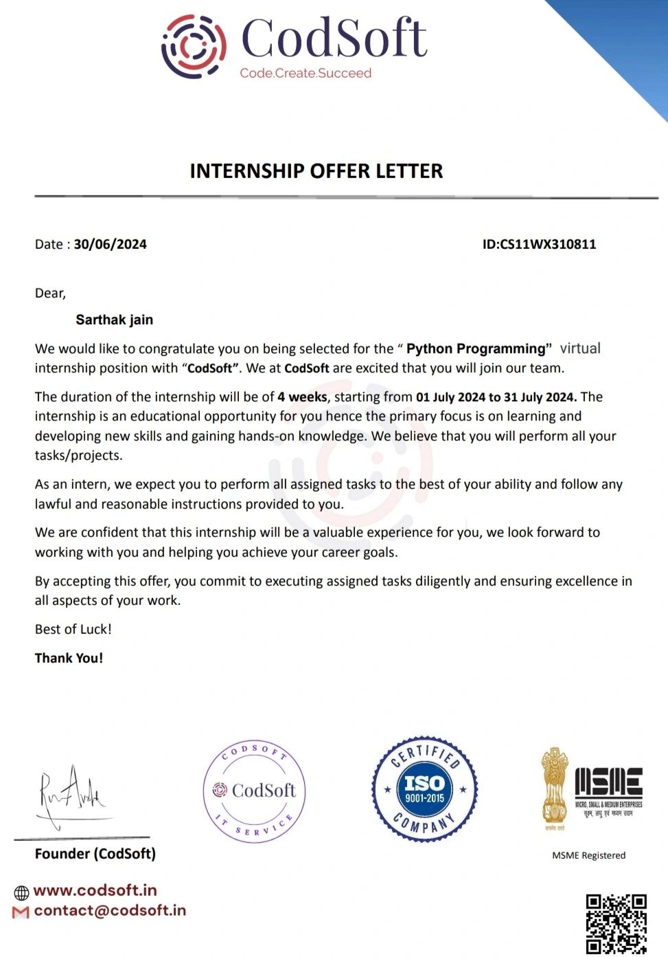 Sarthak Jain on LinkedIn: #codsoft #internship Sarthak Jain on LinkedIn: #codsoft #internship