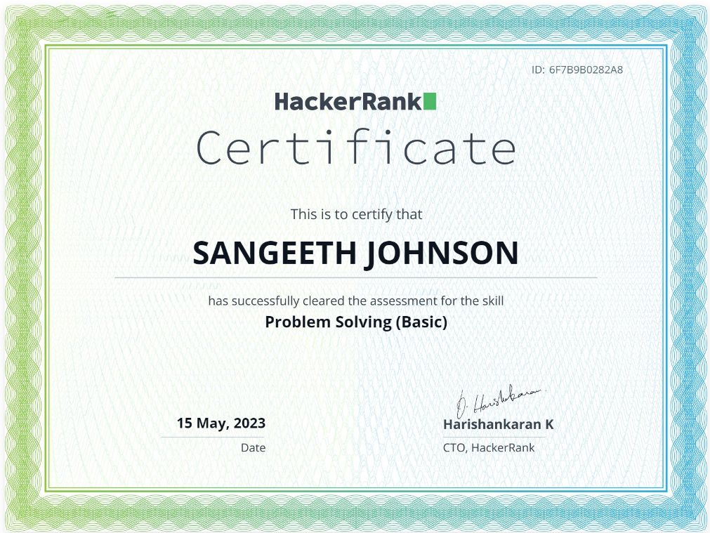 SANGEETH JOHNSON on LinkedIn: Successfully completed problem solving ... SANGEETH JOHNSON on LinkedIn: Successfully completed problem solving ...