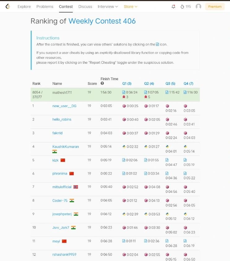 Mathesh D on LinkedIn: #leetcode #weeklycontest406 #codingchallenges # ... Mathesh D on LinkedIn: #leetcode #weeklycontest406 #codingchallenges # ...