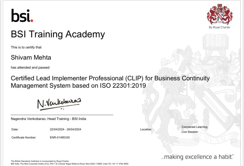 Shivam Mehta on LinkedIn: #bcms #certification Shivam Mehta on LinkedIn: #bcms #certification