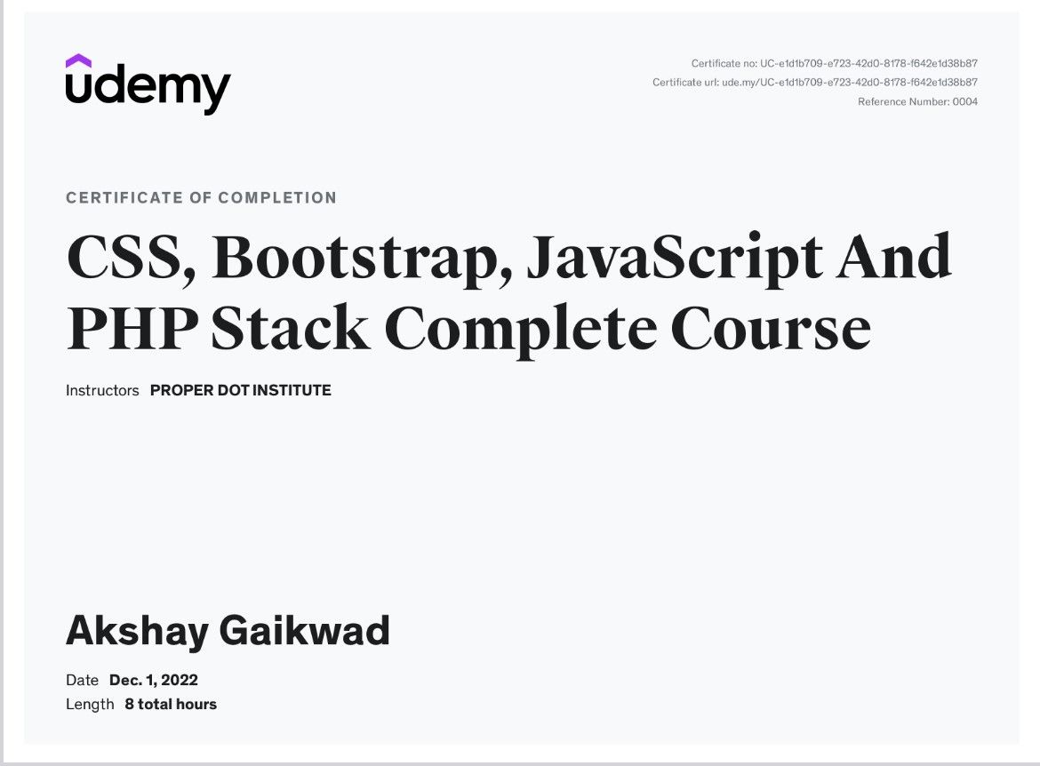 Completed a course on CSS, Bootstrap, JavaScript, and PHP | Akshay R ... Completed a course on CSS, Bootstrap, JavaScript, and PHP | Akshay R ...