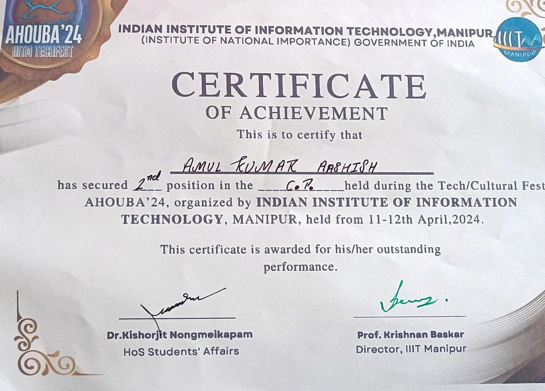 Amul Kumar Aashish on LinkedIn: Glad 😄 to share that I secured 2nd ... Amul Kumar Aashish on LinkedIn: Glad 😄 to share that I secured 2nd ...