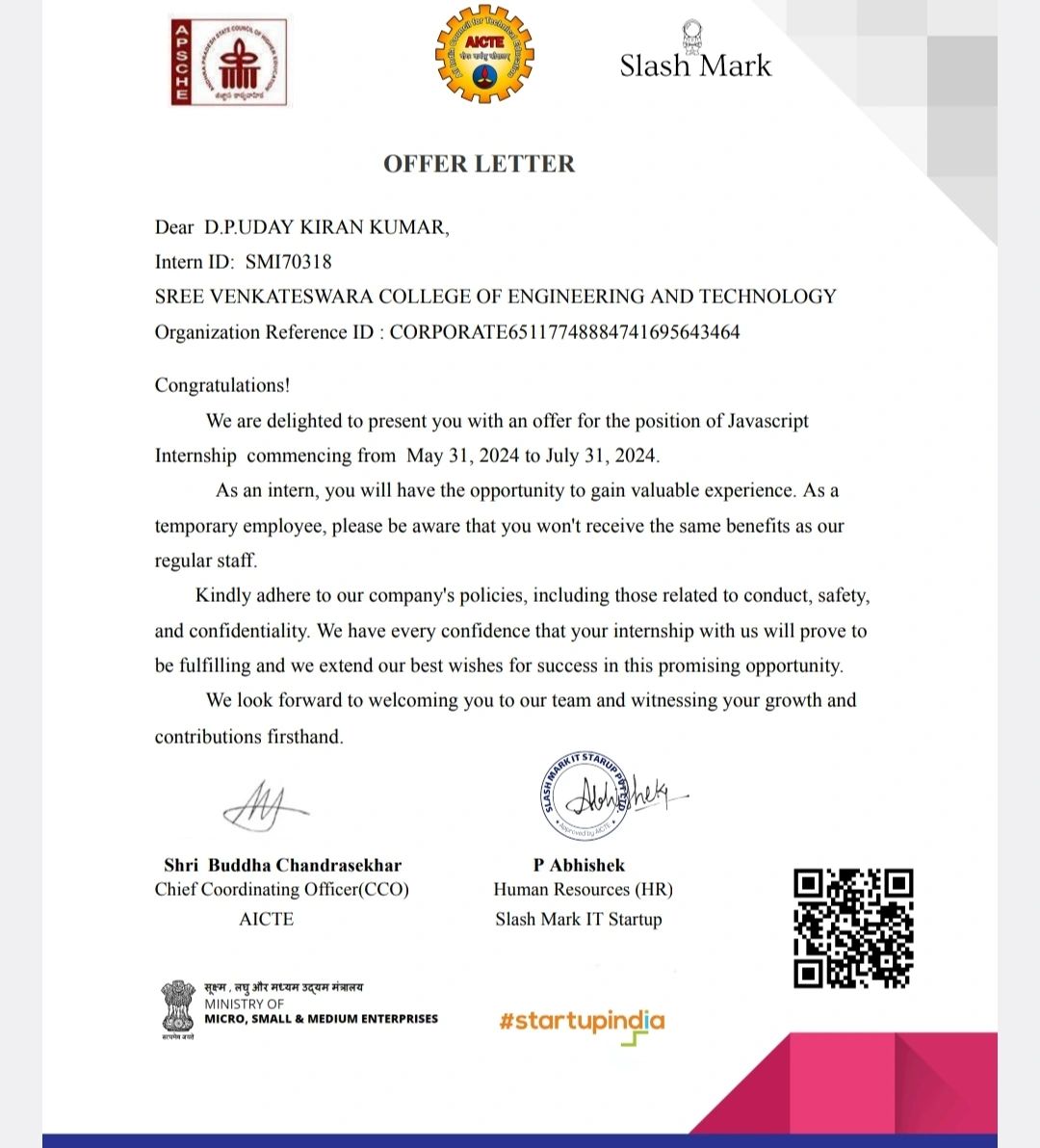 D p uday kiran kumar on LinkedIn: #internship D p uday kiran kumar on LinkedIn: #internship