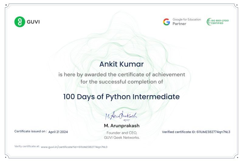 Ankit Kumar on LinkedIn: #python #intermediate #guvi #google Ankit Kumar on LinkedIn: #python #intermediate #guvi #google