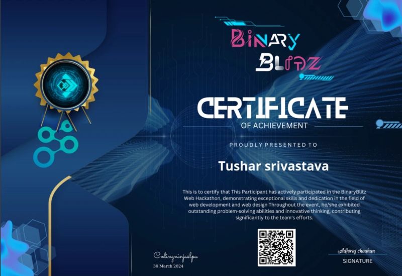 Tushar Srivastava on LinkedIn: Certification of Hackthon Tushar Srivastava on LinkedIn: Certification of Hackthon