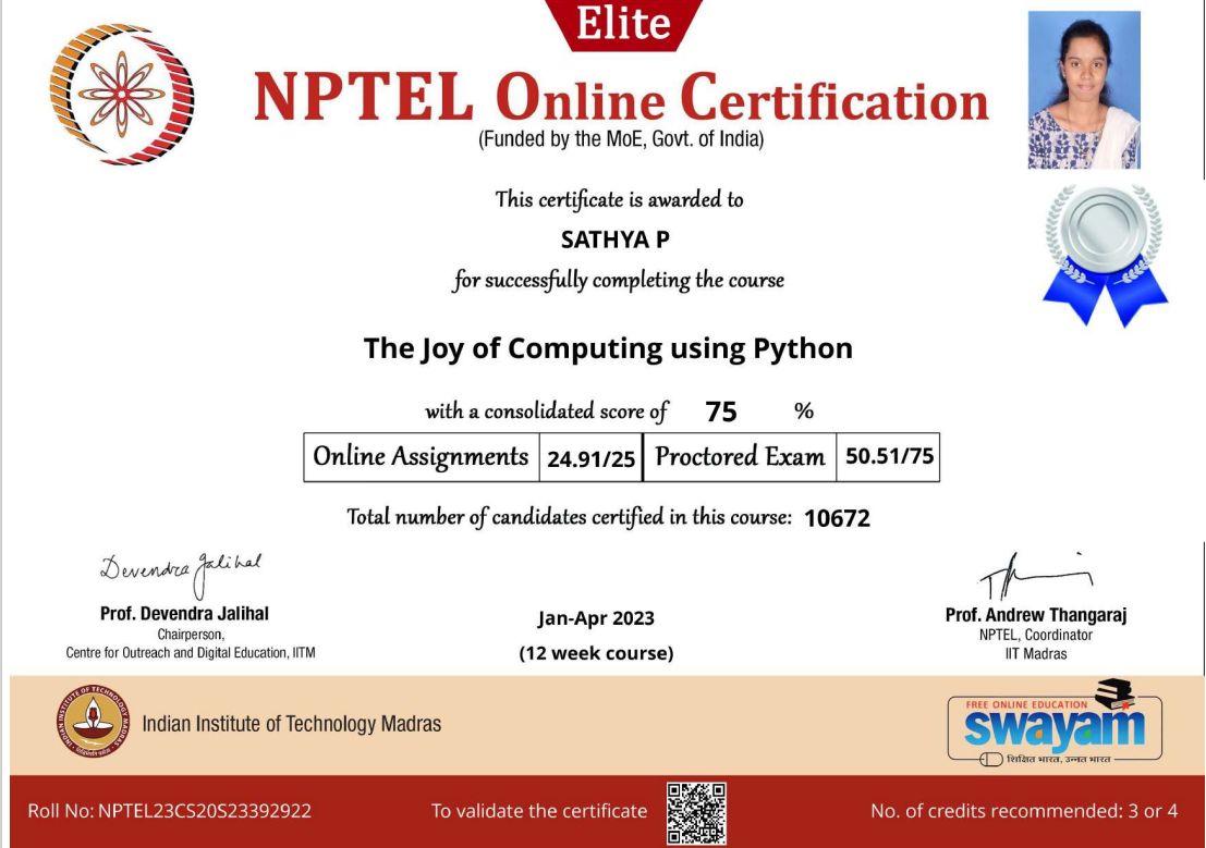 Sathya Palanisamy on LinkedIn: #python #nptel #swayam #codingjourney Sathya Palanisamy on LinkedIn: #python #nptel #swayam #codingjourney