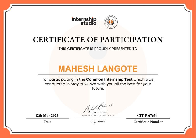 Mahesh Langote on LinkedIn: #commoninternshiptest #internshipstudio # ... Mahesh Langote on LinkedIn: #commoninternshiptest #internshipstudio # ...