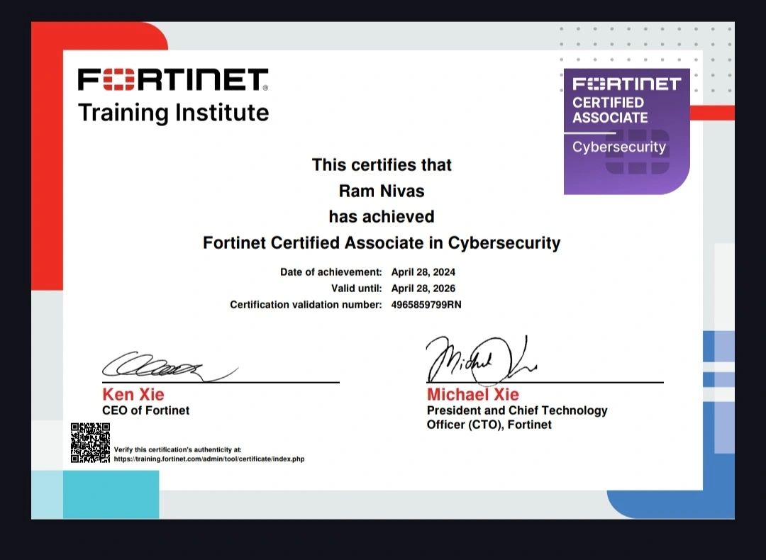 Ram Nivas on LinkedIn: #fortinet_training_institute #fortinet_cybersecurity Ram Nivas on LinkedIn: #fortinet_training_institute #fortinet_cybersecurity