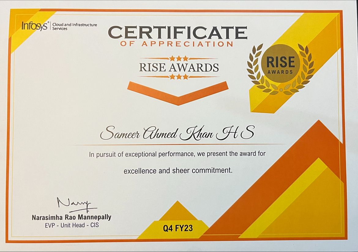 Sameer Ahmed Khan H S on LinkedIn: #risecisawards #lifeatinfy # ... Sameer Ahmed Khan H S on LinkedIn: #risecisawards #lifeatinfy # ...
