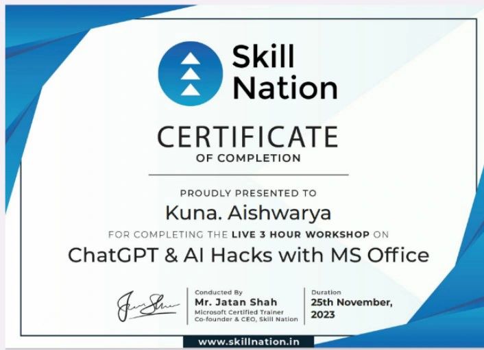 Aishwarya Kuna on LinkedIn: #skillnation #msexcel #chatgpt Aishwarya Kuna on LinkedIn: #skillnation #msexcel #chatgpt