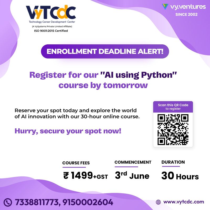 Register for AI using Python course by tomorrow | VyTCDC posted on the ... Register for AI using Python course by tomorrow | VyTCDC posted on the ...