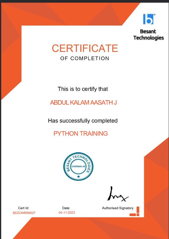 Abdul kalam Aasath on LinkedIn: I'm happy to share my Python course ... Abdul kalam Aasath on LinkedIn: I'm happy to share my Python course ...