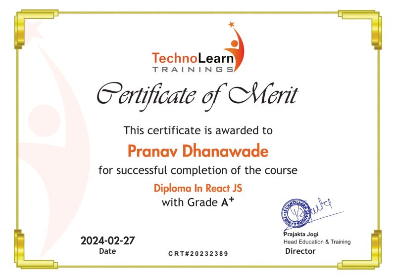 Pranav Dhanawade on LinkedIn: #reactjs #certified #webdevelopment # ... Pranav Dhanawade on LinkedIn: #reactjs #certified #webdevelopment # ...