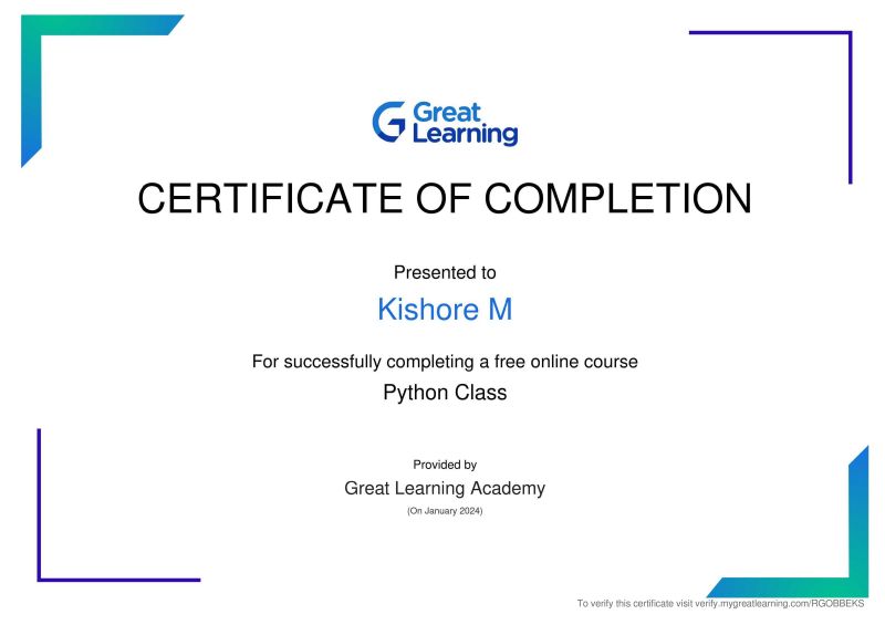 Kishore M on LinkedIn: Completed a Python course Kishore M on LinkedIn: Completed a Python course