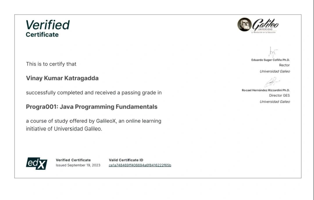 vinay Kumar katragadda on LinkedIn: #javaprogramming #edx #certification vinay Kumar katragadda on LinkedIn: #javaprogramming #edx #certification