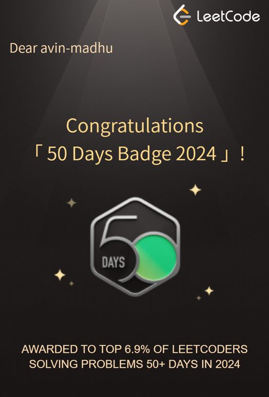 Avin Madhu on LinkedIn: #leetcode #programming #problemsolving #50days Avin Madhu on LinkedIn: #leetcode #programming #problemsolving #50days