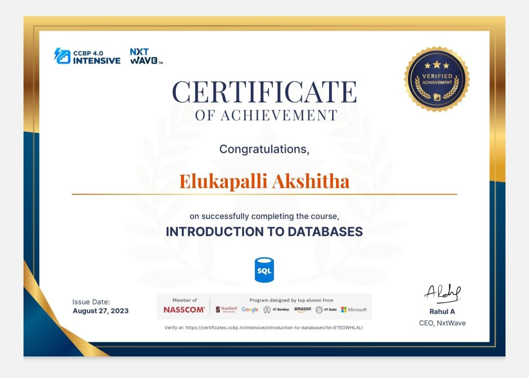 Elukapalli Akshitha on LinkedIn: #nxtwaveccbp #sql #consistency Elukapalli Akshitha on LinkedIn: #nxtwaveccbp #sql #consistency