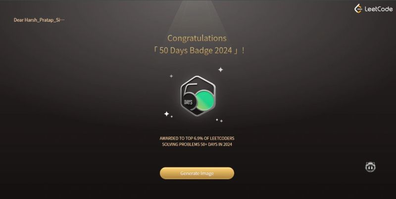 Harsh Pratap Singh on LinkedIn: Excited to earn my LeetCode 50-Day ... Harsh Pratap Singh on LinkedIn: Excited to earn my LeetCode 50-Day ...