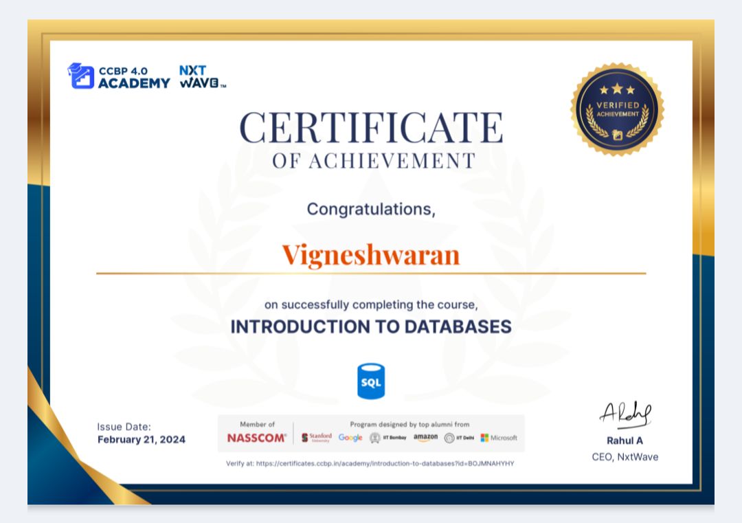 Vigneshwaran S on LinkedIn: #nxtwave #sql #database #reactjs # ... Vigneshwaran S on LinkedIn: #nxtwave #sql #database #reactjs # ...